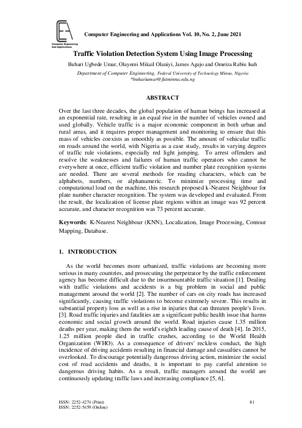 (PDF) Traffic Violation Detection System Using Image Processing