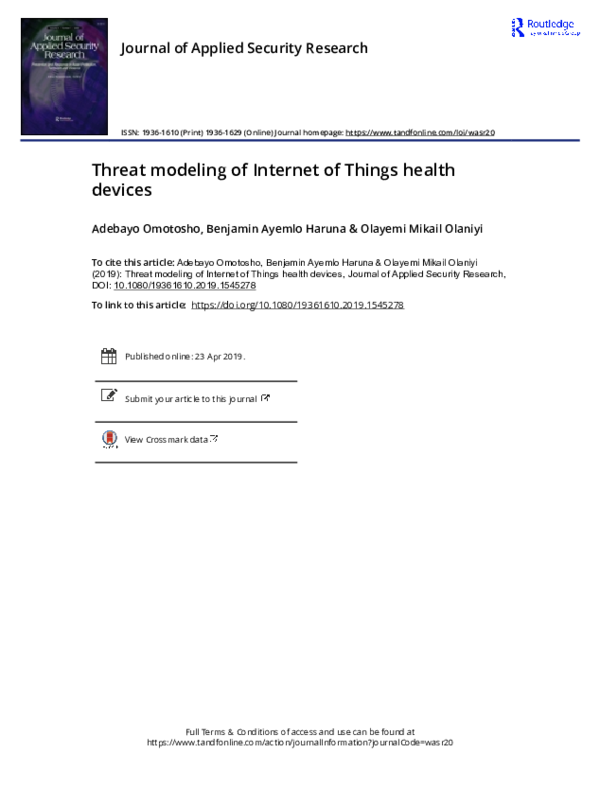 (PDF) Threat Modeling of Internet of Things Health Devices