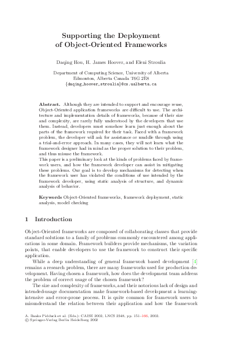 (PDF) Supporting the Deployment of Object-Oriented Frameworks