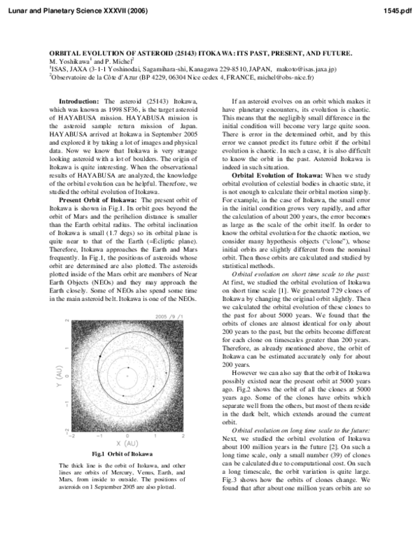 (PDF) Orbital Evolution of Asteroid (25143) Itokawa: Its Past, Present ...