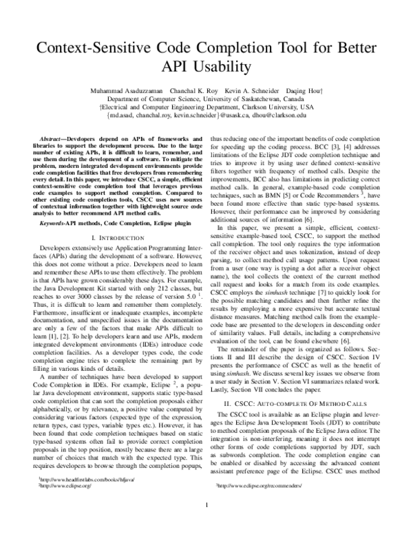 (PDF) Context-Sensitive Code Completion Tool for Better API Usability