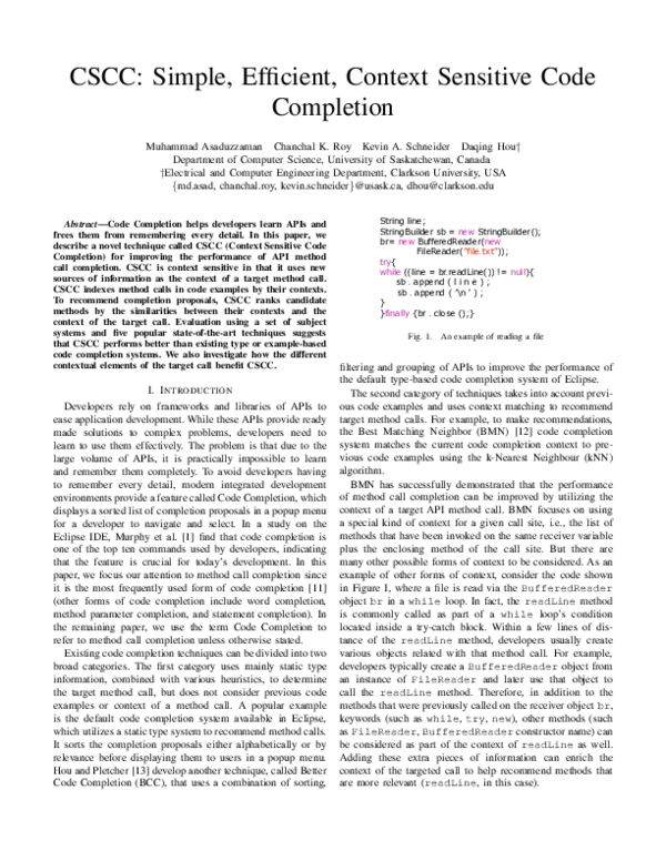 (PDF) CSCC: Simple, Efficient, Context Sensitive Code Completion