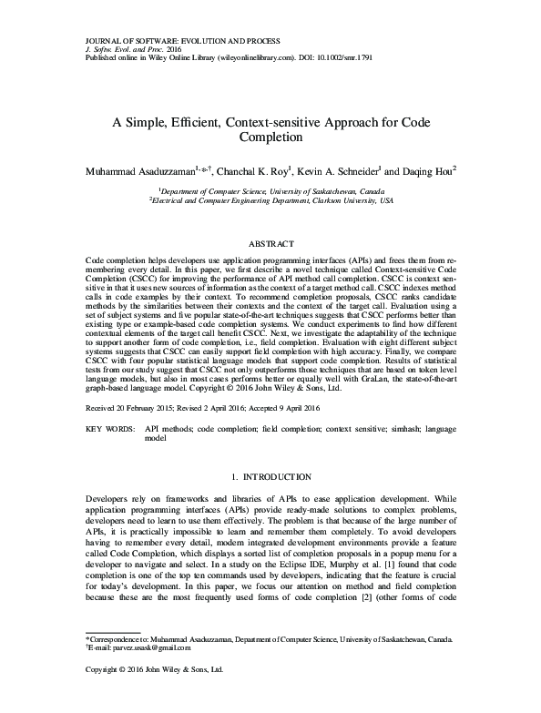 Pdf A Simple Efficient Context Sensitive Approach For Code Completion
