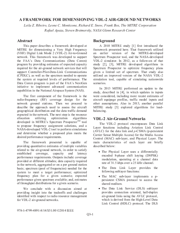 (PDF) A framework for dimensioning VDL-2 air-ground networks