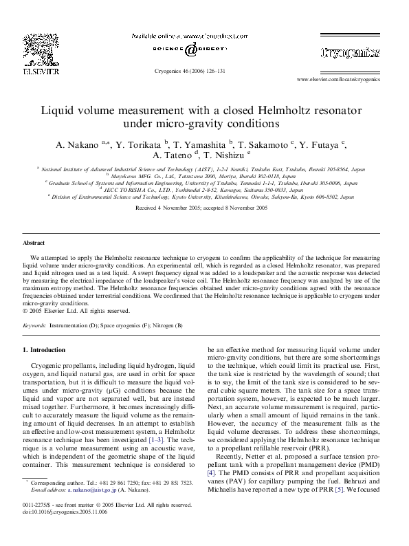 (PDF) Liquid volume measurement with a closed Helmholtz resonator under ...