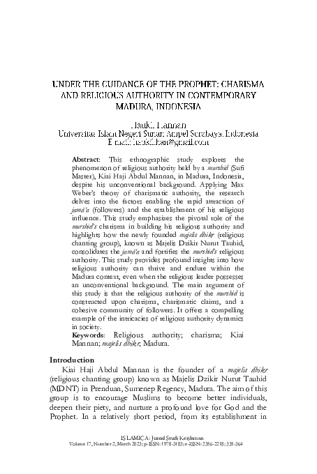 (PDF) Under the Guidance of the Prophet: Charisma and Religious ...