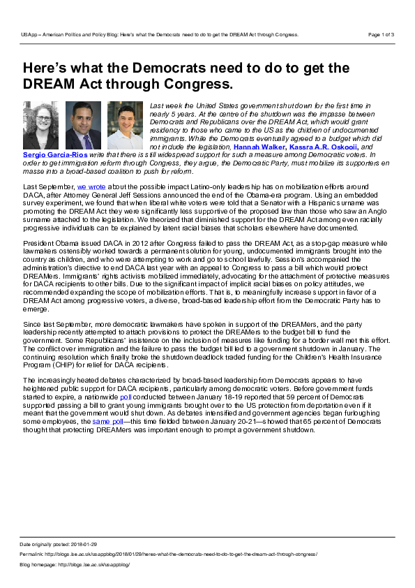 (PDF) Here's what the Democrats need to do to get the DREAM Act through ...