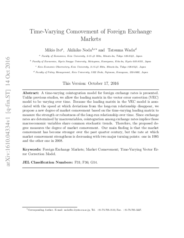 (PDF) Time-Varying Comovement of Foreign Exchange Markets