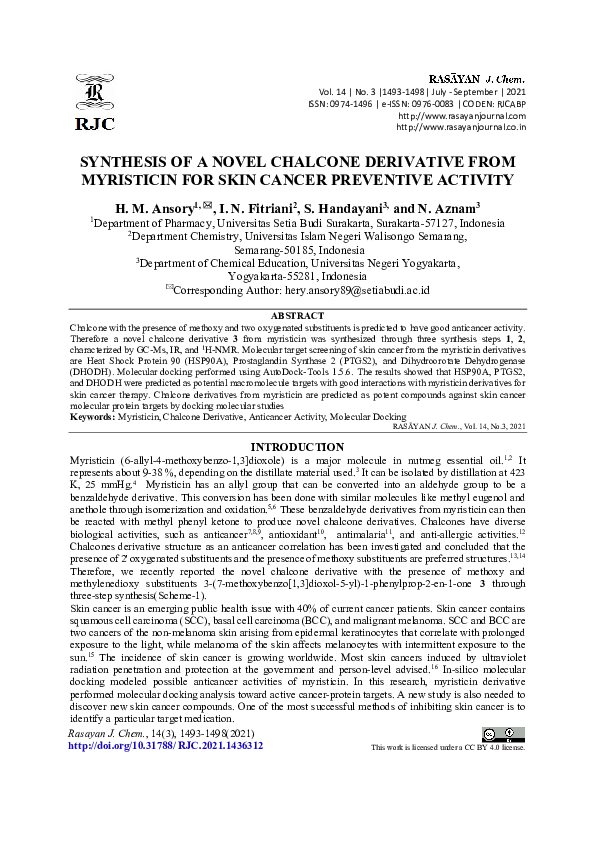 (PDF) Synthesis of a Novel Chalcone Derivative from Myristicin for Skin Cancer Preventive Activity