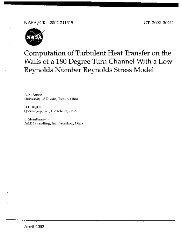 (PDF) Computation of Turbulent Heat Transfer on the Walls of a 180 Degree Turn Channel With a ...
