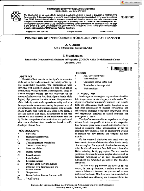 (PDF) Prediction of Unshrouded Rotor Blade Tip Heat Transfer