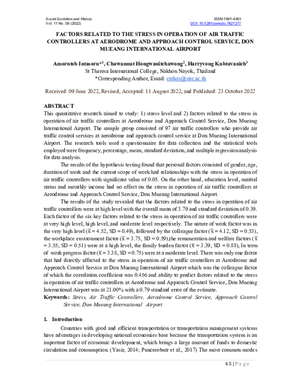 (PDF) FACTORS RELATED TO THE STRESS IN OPERATION OF AIR TRAFFIC ...