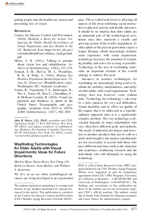 (PDF) Wayfinding Technologies for Older Adults with Visual Impairments: Ideas for Future Directions