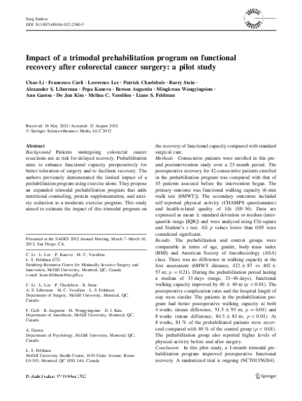 (PDF) Impact of a trimodal prehabilitation program on functional ...