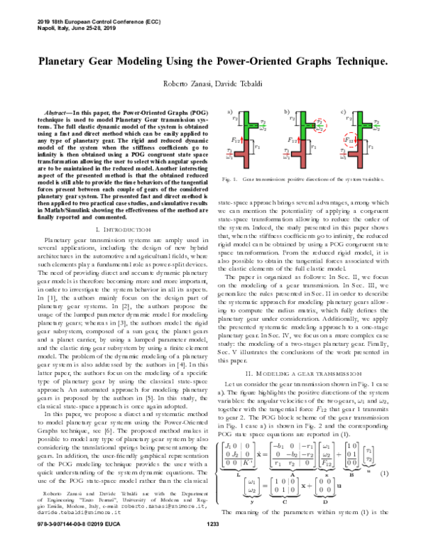 (PDF) Planetary Gear Modeling Using the Power-Oriented Graphs Technique