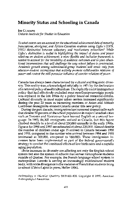 (PDF) Minority Status and Schooling in Canada