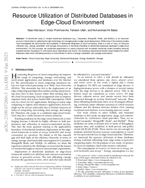 (PDF) Resource Utilization of Distributed Databases in Edge-Cloud Environment
