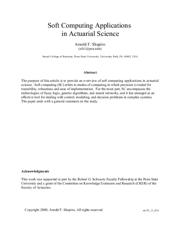 (PDF) Applications of Soft Computing in Actuarial Science