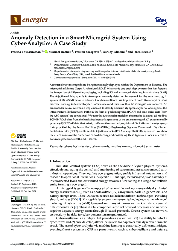(PDF) Anomaly Detection in a Smart Microgrid System Using Cyber ...