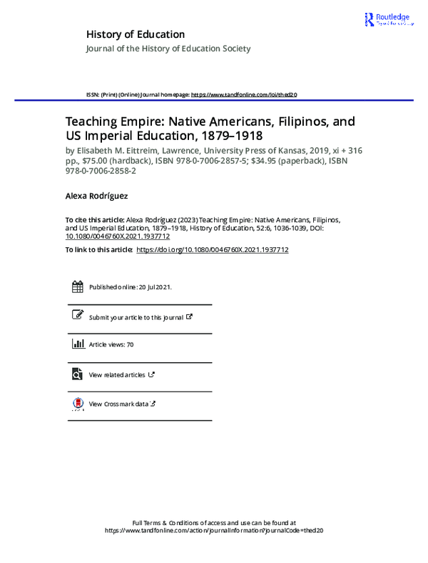 (PDF) Teaching Empire Native Americans Filipinos and US Imperial ...