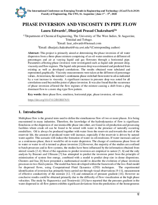 (PDF) Phase Inversion and Viscosity in Pipe Flow