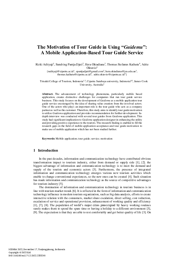 (PDF) The Motivation of Tour Guide in Using “Guidemu”: A Mobile ...