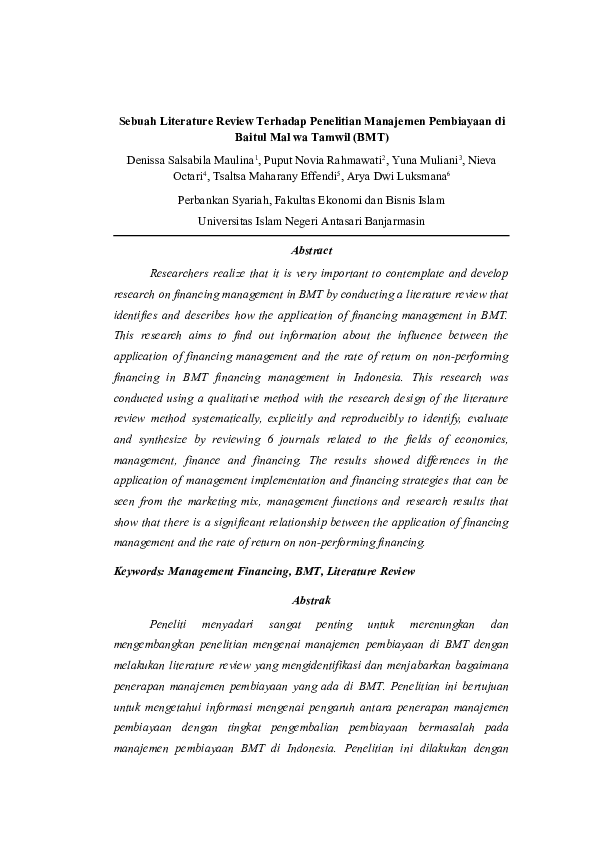 (DOC) Sebuah Literature Review Terhadap Penelitian Manajemen Pembiayaan di Baitul Mal wa Tamwil ...