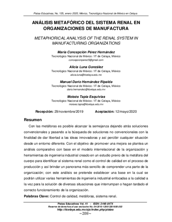 (PDF) Análisis Metafórico Del Sistema Renal en Organizaciones De ...