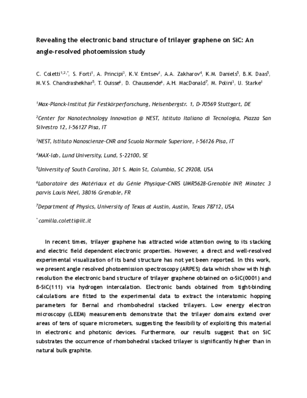 (PDF) Revealing the electronic band structure of trilayer graphene on ...