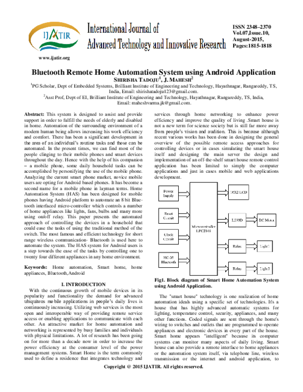 (PDF) Bluetooth remote home automation system using android application