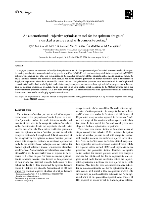 (PDF) An automatic multi-objective optimization tool for the optimum design of a cracked ...