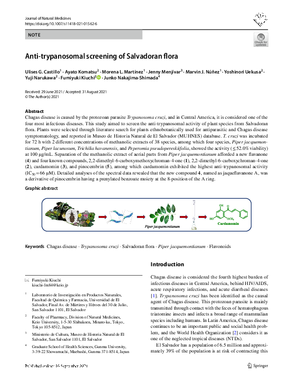 (PDF) Anti-trypanosomal screening of Salvadoran flora