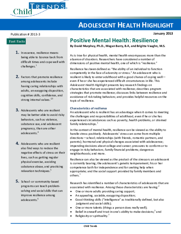 (PDF) Positive Mental Health: Resilience
