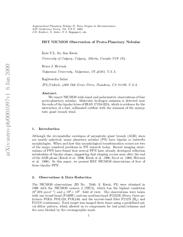 (PDF) HST NICMOS Observation of Proto-Planetary Nebulae