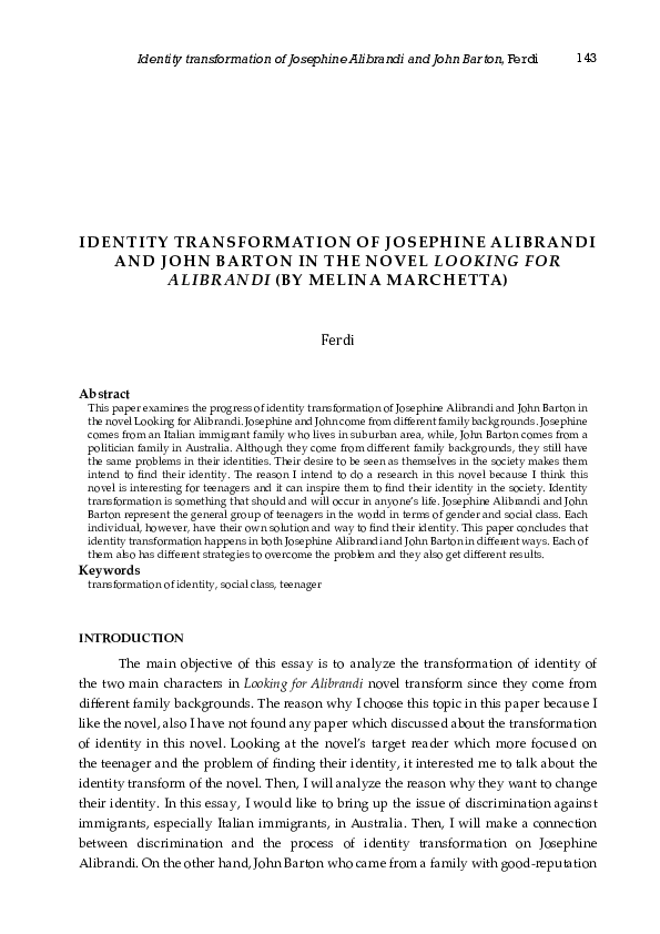 (PDF) Identity transformation of Josephine Alibrandi and John Barton in ...