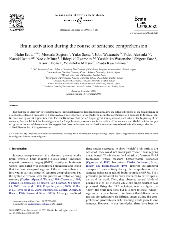 (PDF) Brain activation during the course of sentence comprehension