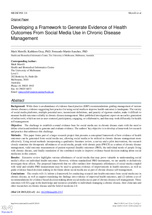 (PDF) Developing a Framework to Generate Evidence of Health Outcomes ...