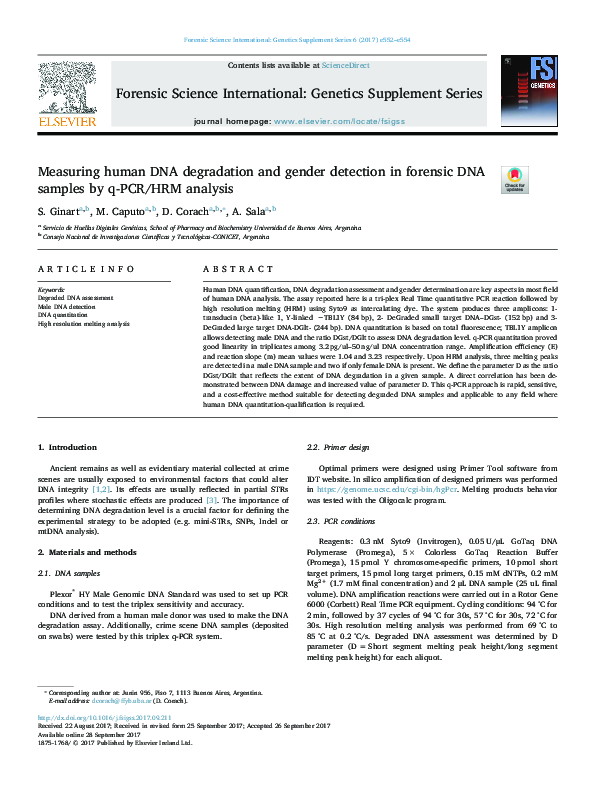 (PDF) Measuring human DNA degradation and gender detection in forensic ...