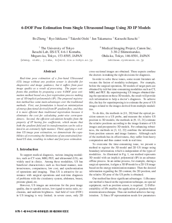 Pdf 6 Dof Pose Estimation From Single Ultrasound Image Using 3d Ip Models K Ikeuchi