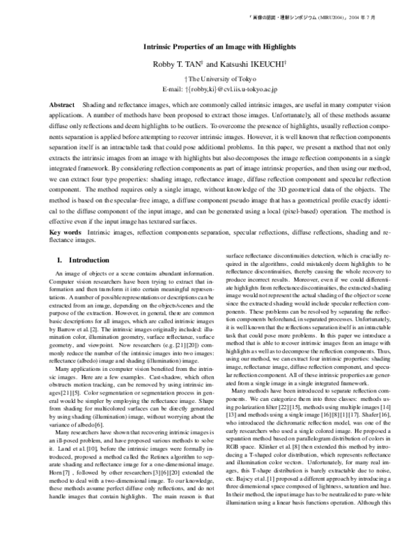 (PDF) Intrinsic properties of an image with highlights