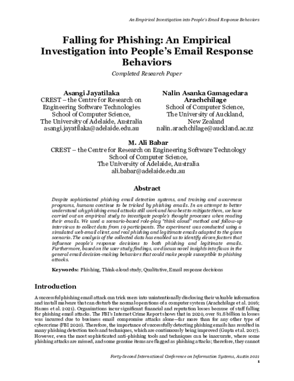 (PDF) Understanding Email Response to Phishing