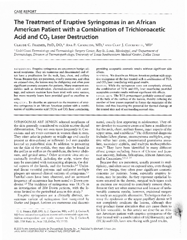 (PDF) The Treatment of Eruptive Syringomas in an African American ...