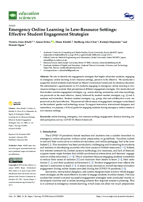(PDF) Emergency Online Learning in Low-Resource Settings: Effective ...