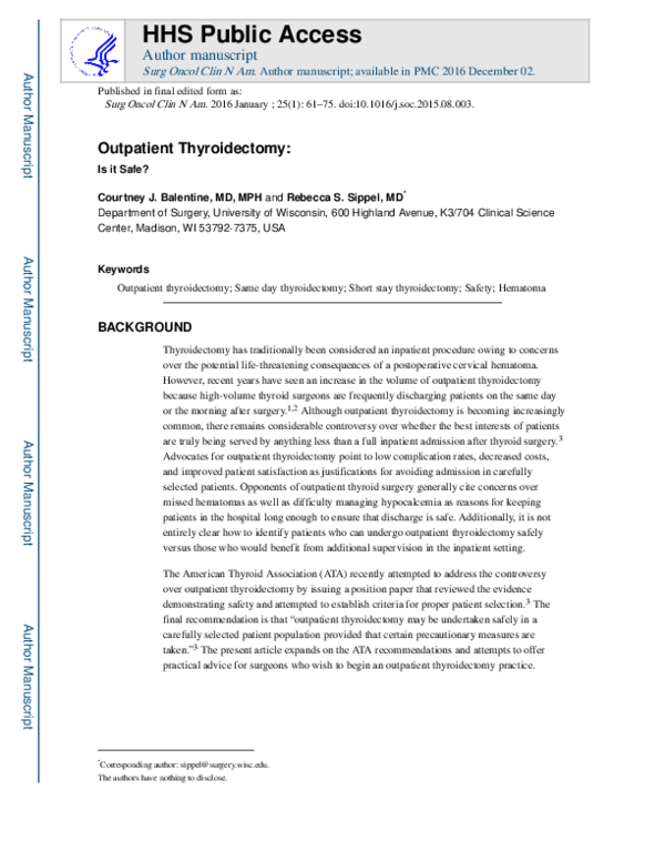 (PDF) Outpatient Thyroidectomy