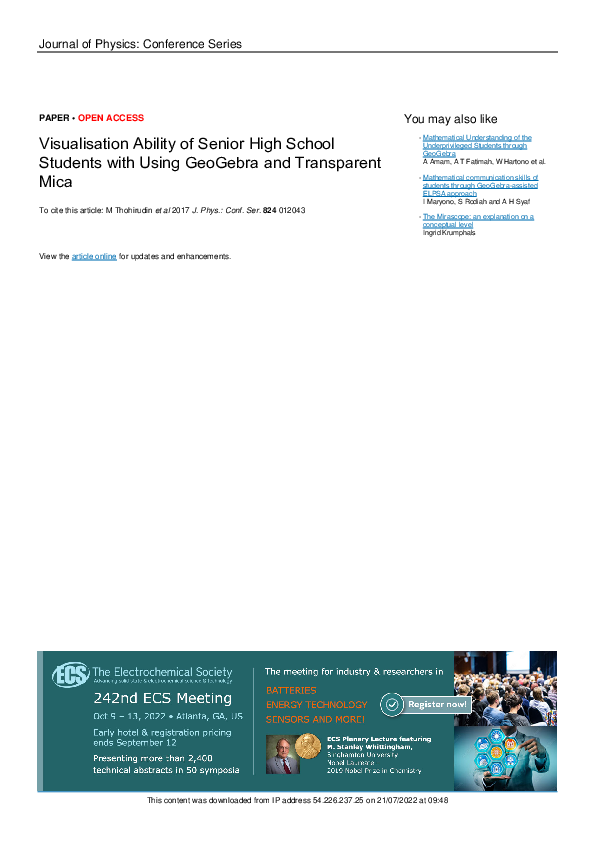 (PDF) Visualisation Ability of Senior High School Students with Using ...