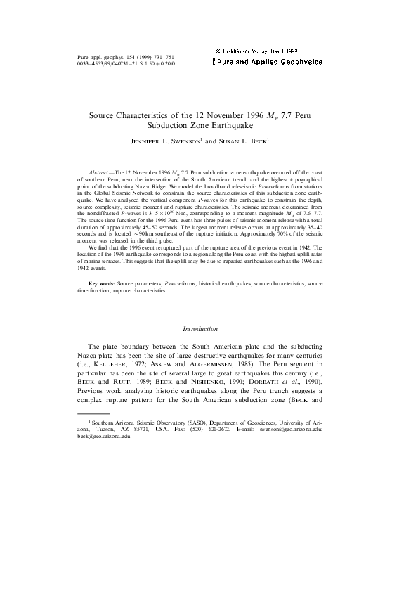 (PDF) Subduction Zone Earthquake