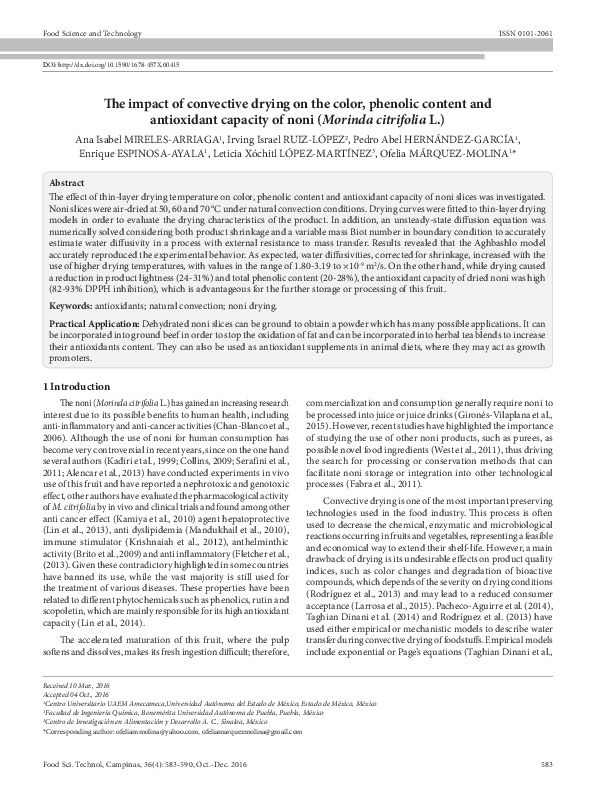 (PDF) The impact of convective drying on the color, phenolic content and antioxidant capacity of ...