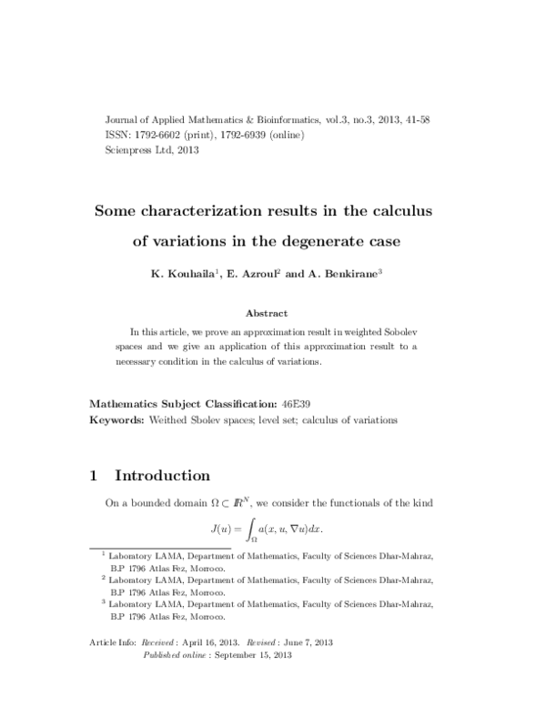 (PDF) Some characterization results in the calculus of variations in ...