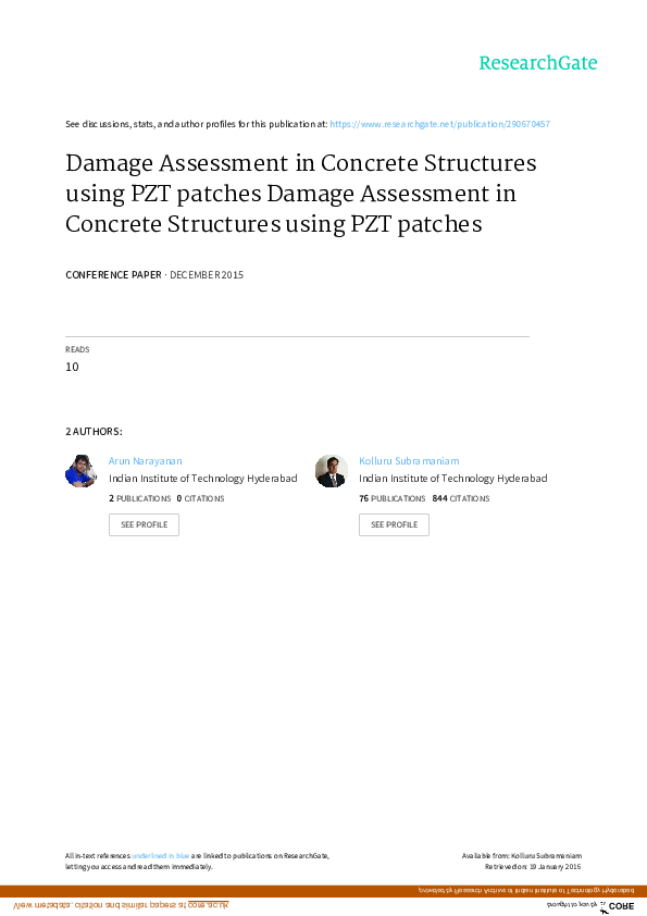 (PDF) Damage Assessment in Concrete Structures using PZT patches Damage Assessment in Concrete ...