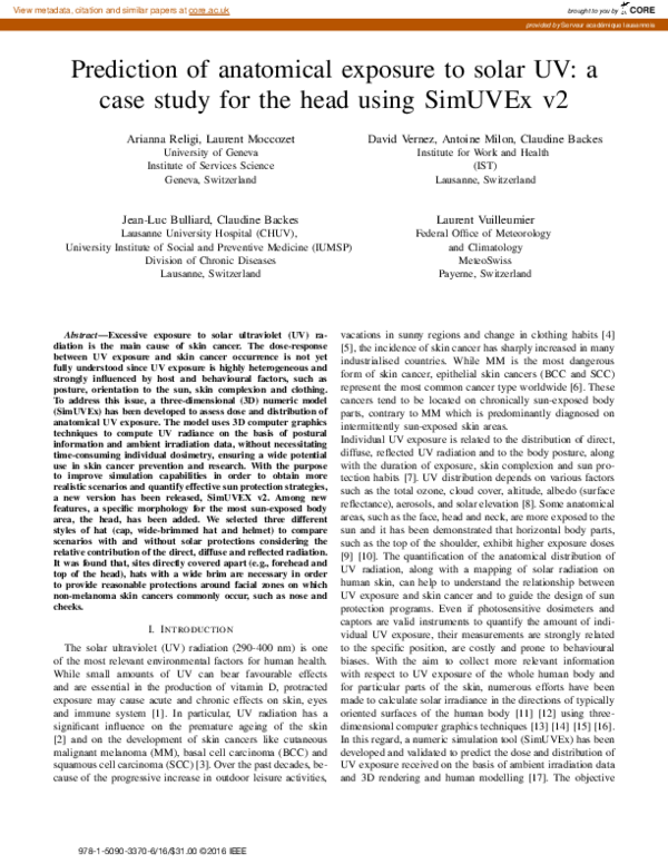 (PDF) Prediction of anatomical exposure to solar UV: A case study for the head using SimUVEx v2